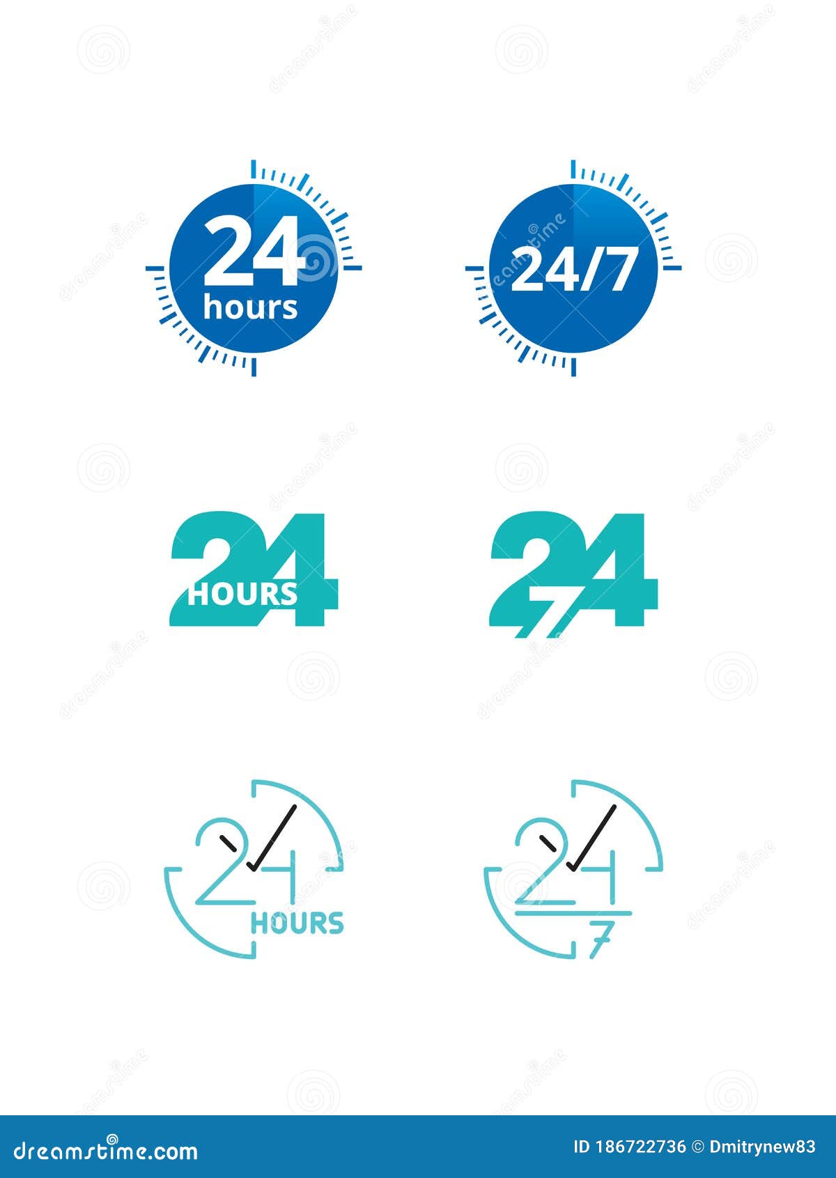 24 Hours and 7 Days Icons Set 6 in 1 Stock Vector - Illustration of ...