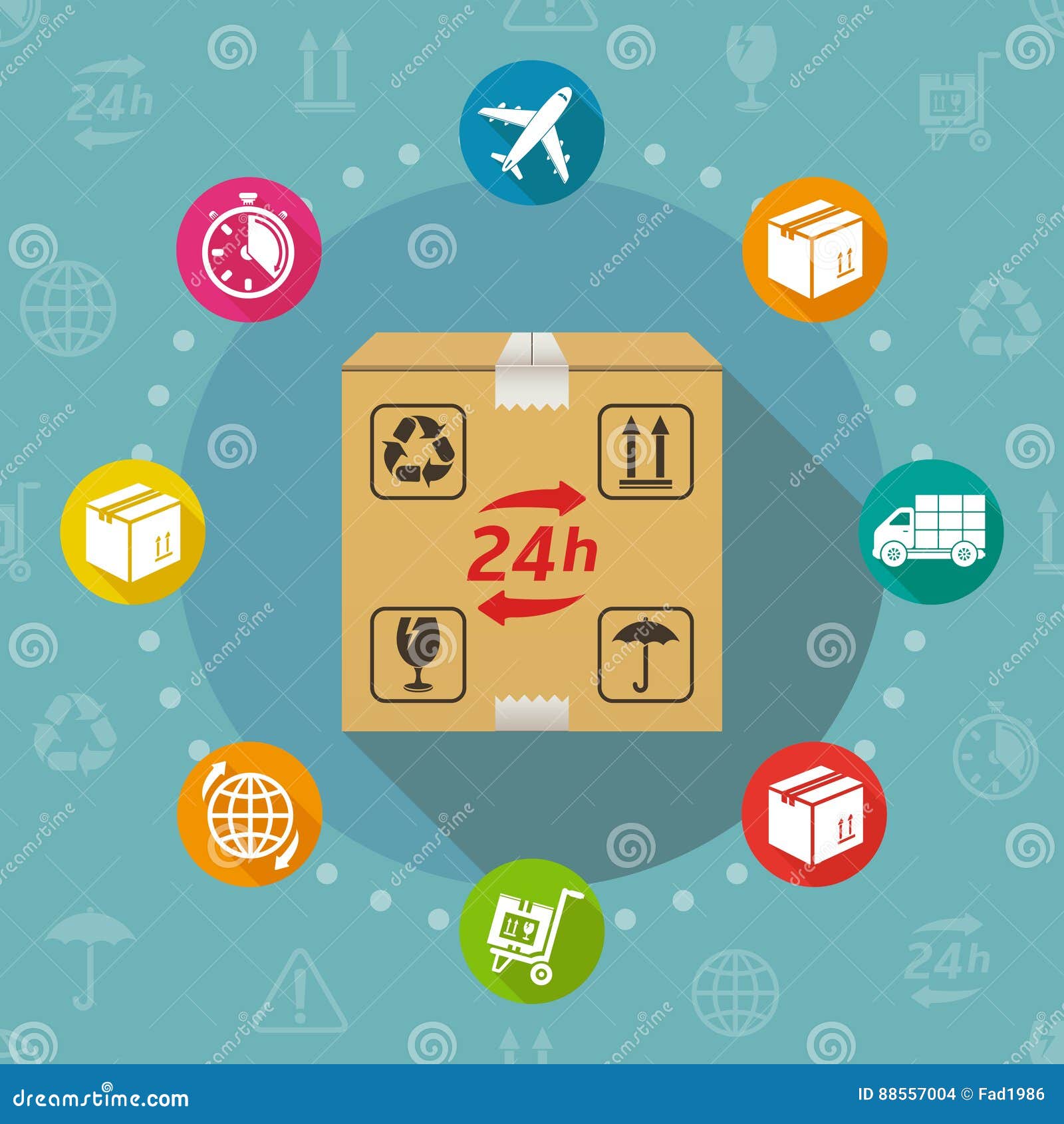 24 Hours Delivery Service Flat Design Stock Vector - Illustration of ...