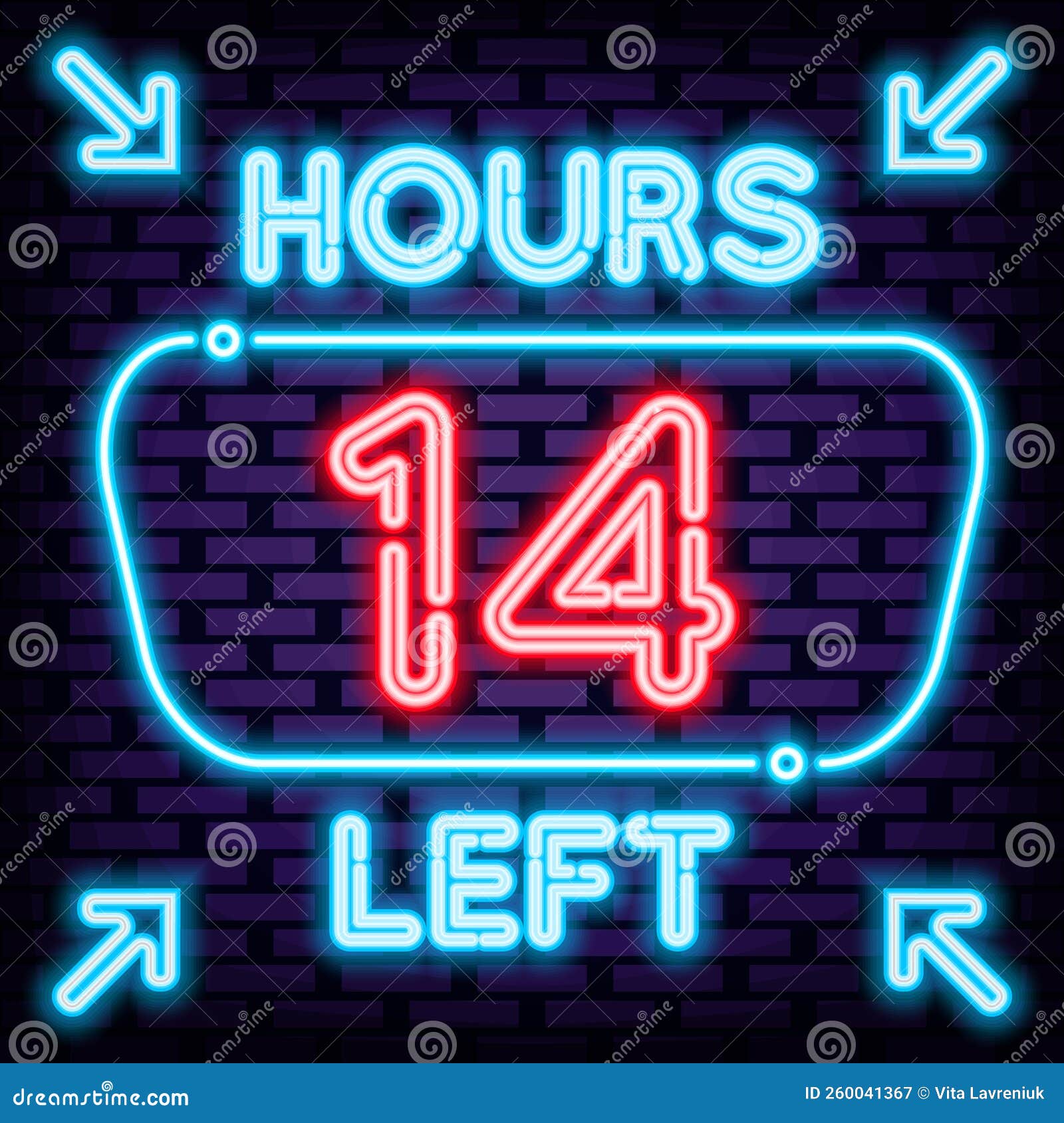 14 Hours Left Badge in Neon Style. Bright Signboard. Neon Text Stock ...