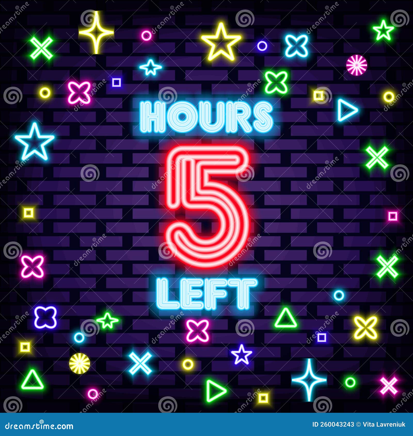 5 Hours Left Neon Quote. on Brick Wall Background. Light Art Stock ...