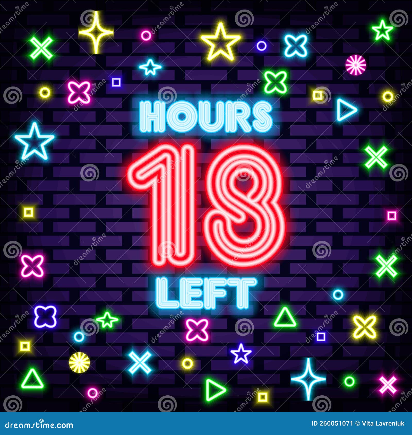 18 Hours Left Neon Sign. Bright Signboard. Announcement Neon Signboard ...