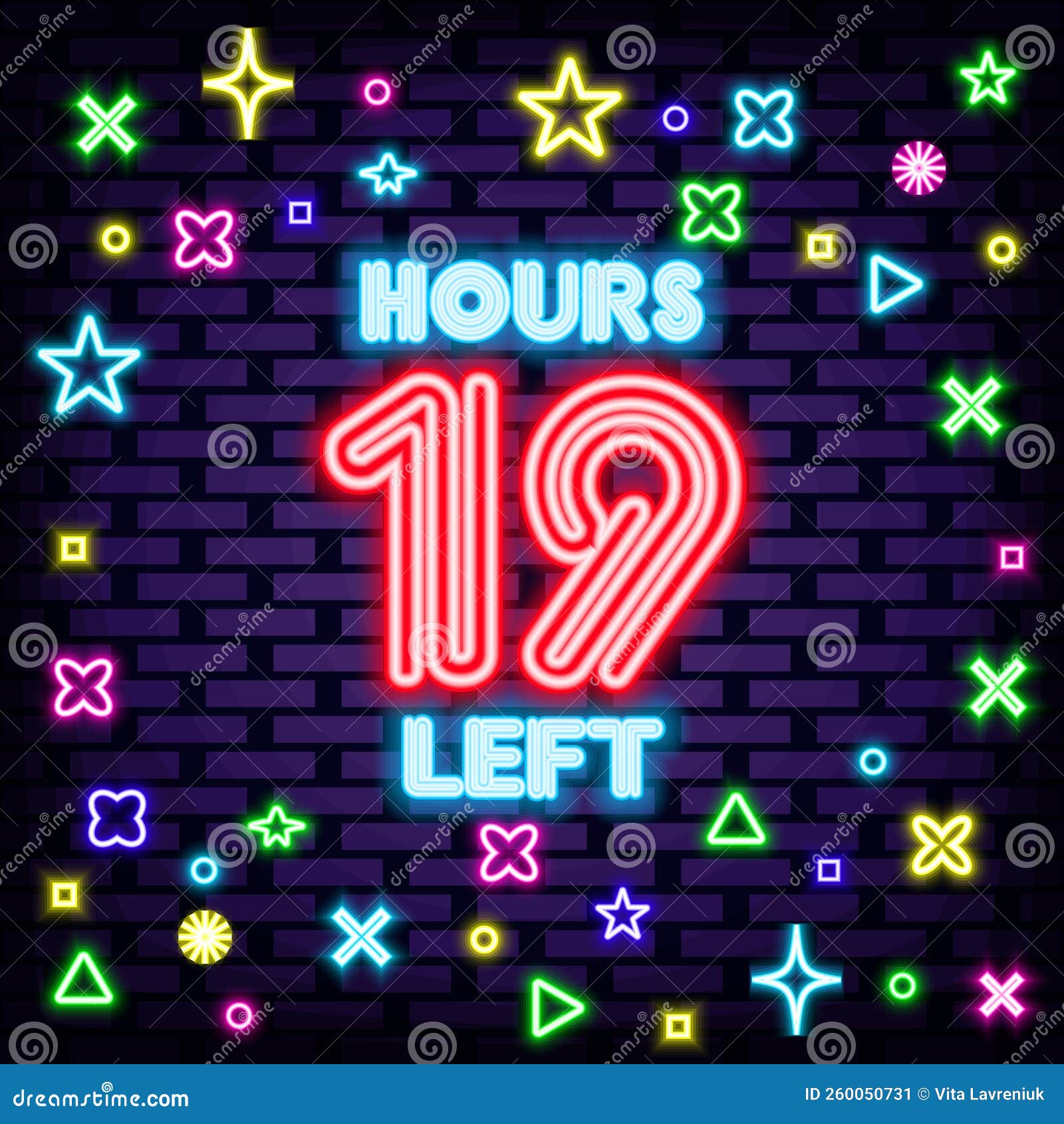 19 Hours Left Neon Sign. Bright Signboard. Light Banner Stock Vector ...