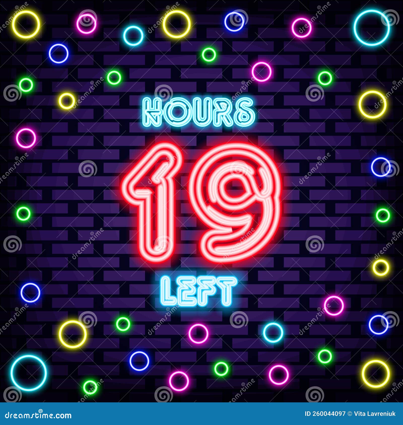 19 Hours Left Neon Sign Vector. Neon Script. Night Advensing Stock ...