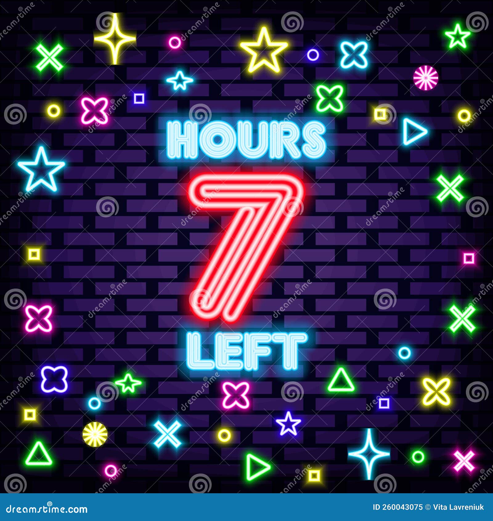 7 Hours Left Neon Signboards. Bright Signboard. Light Banner Stock ...