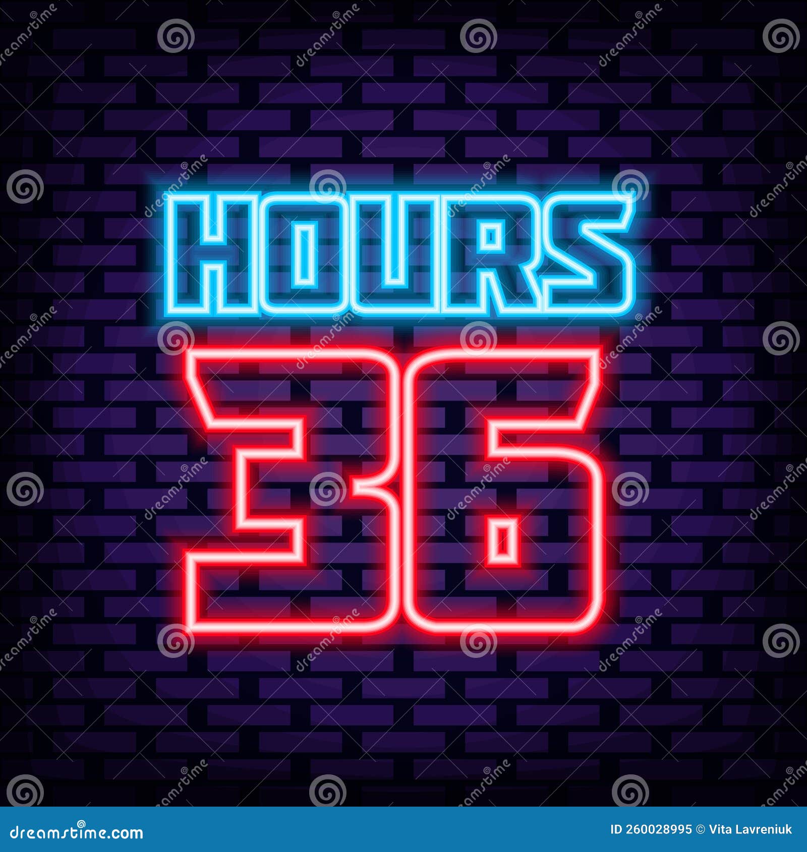 36 Hours Neon Sign Vector. on Brick Wall Background. Light Banner Stock ...