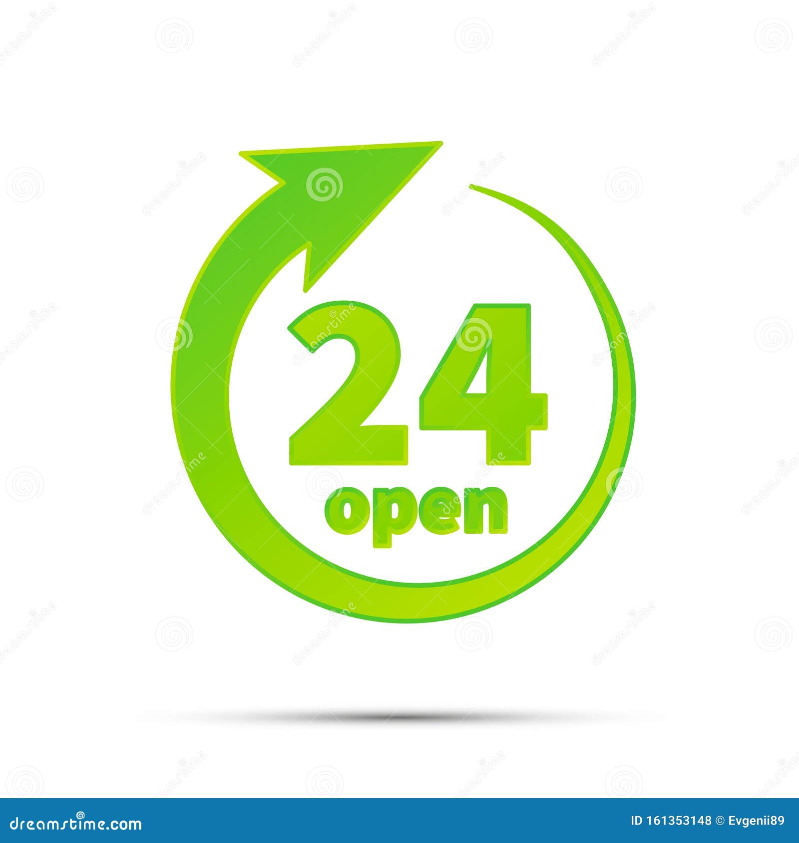 24 Hours Open, Bright Green Simple Icon on White Stock Vector ...