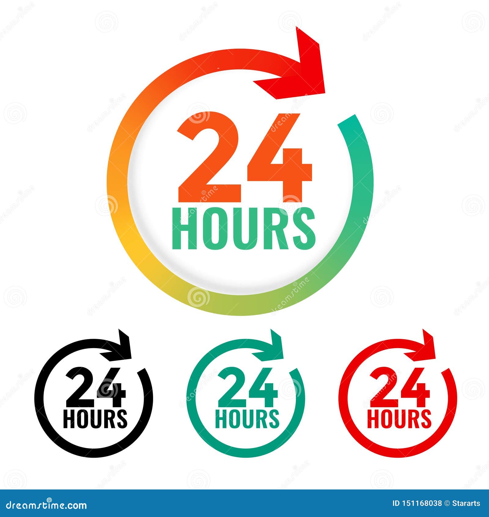 24 Hours Open Icon in Many Colors Stock Vector - Illustration of call ...