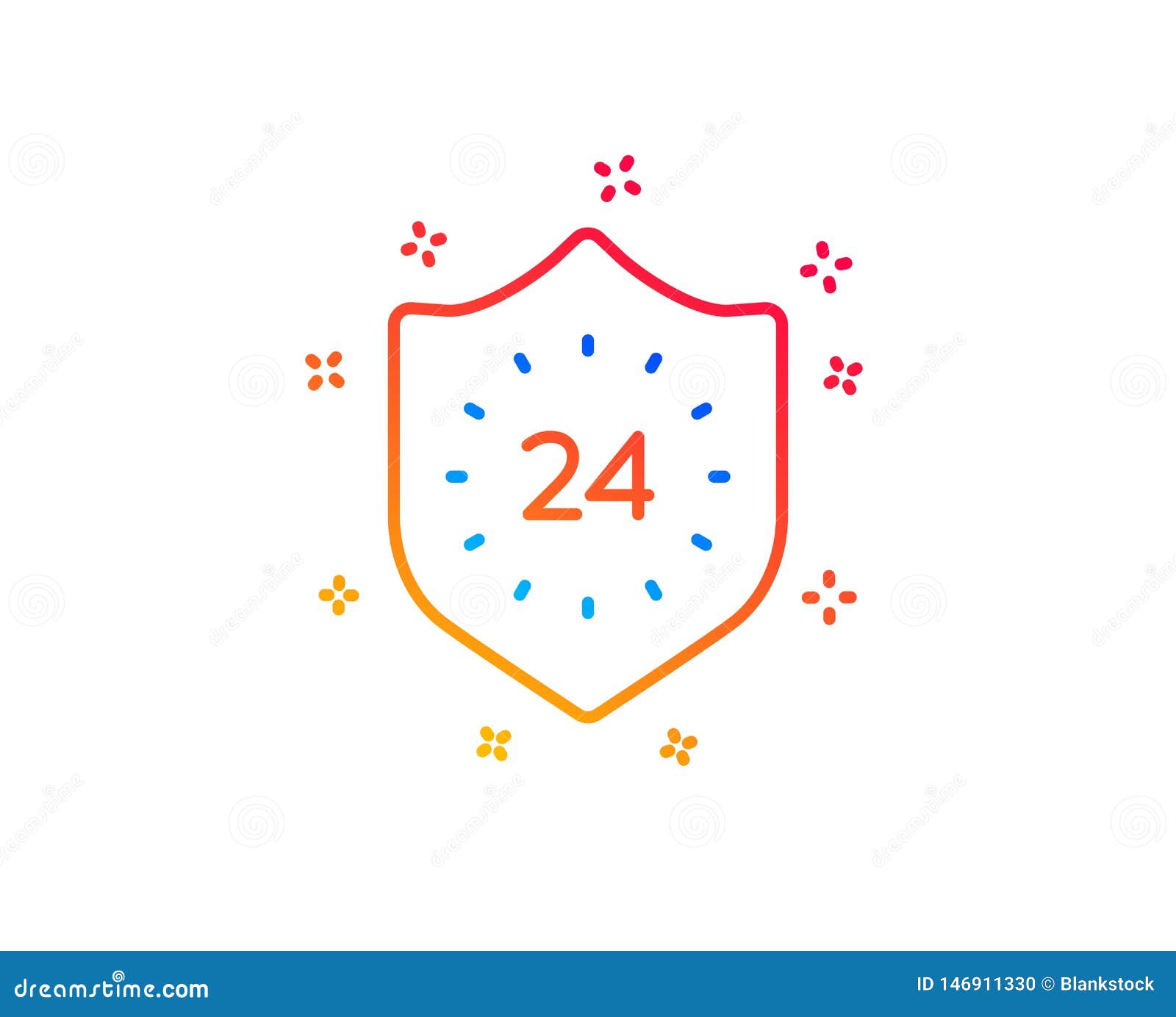24 Hours Protection Line Icon. Shield Sign. Vector Stock Vector ...