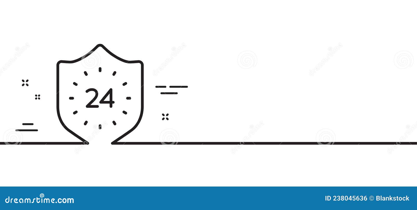 24 Hours Protection Line Icon. Shield Sign. Minimal Line Pattern Banner ...