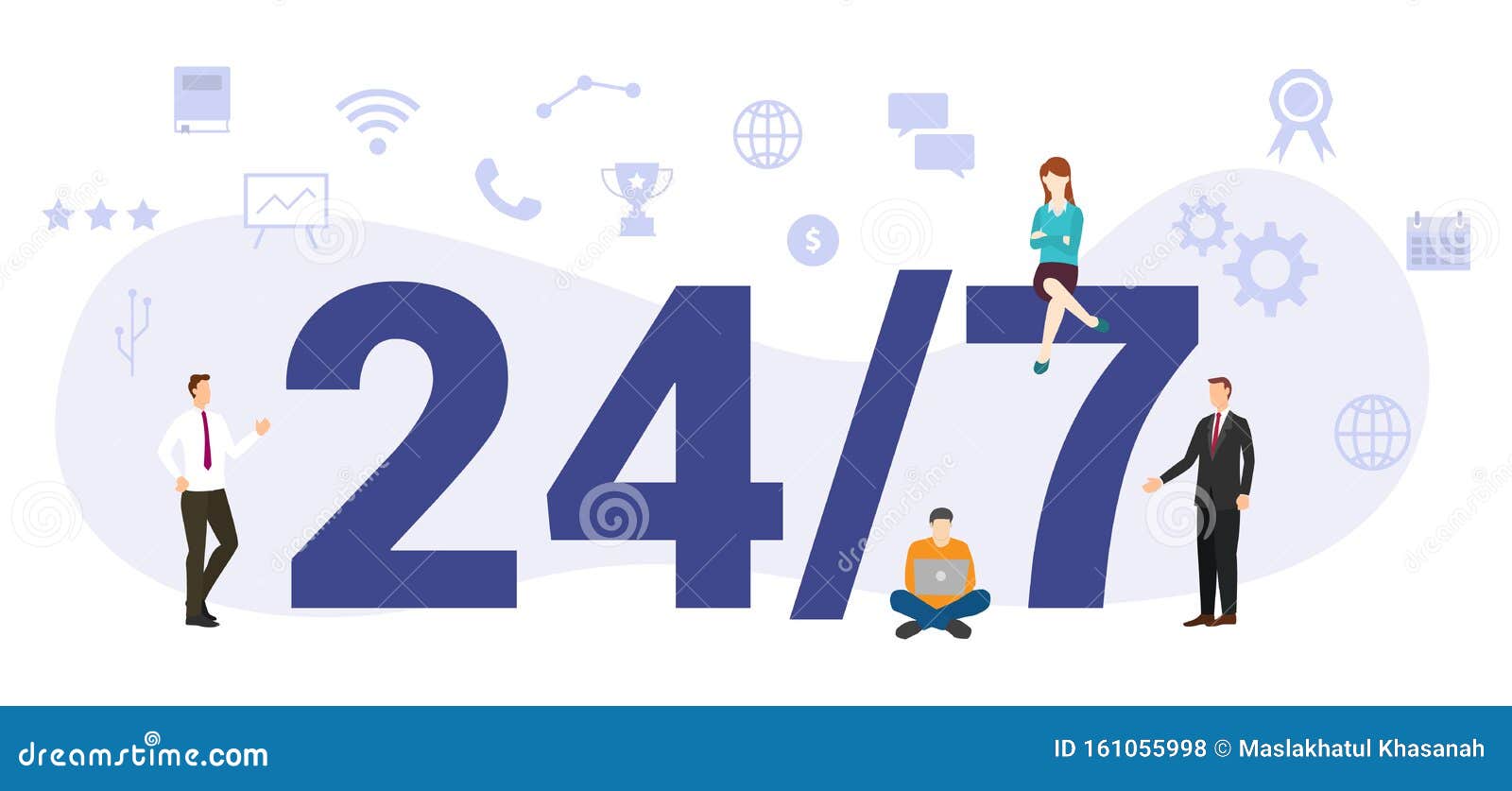24//7 Hours Service Concept with Big Word or Text and Team People with ...