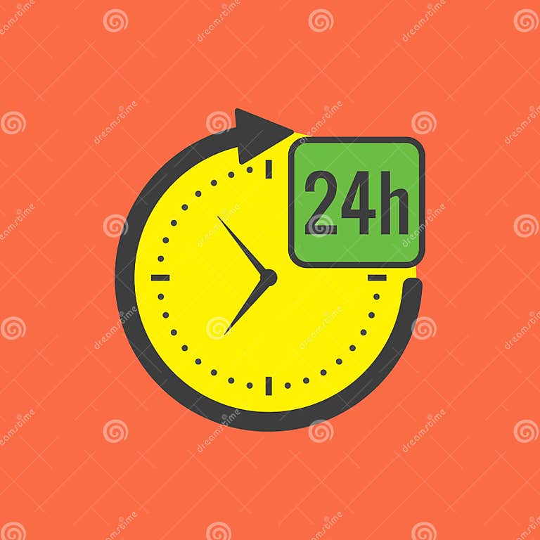 24 Hours Service Concept. Flat Design Stock Vector - Illustration of ...