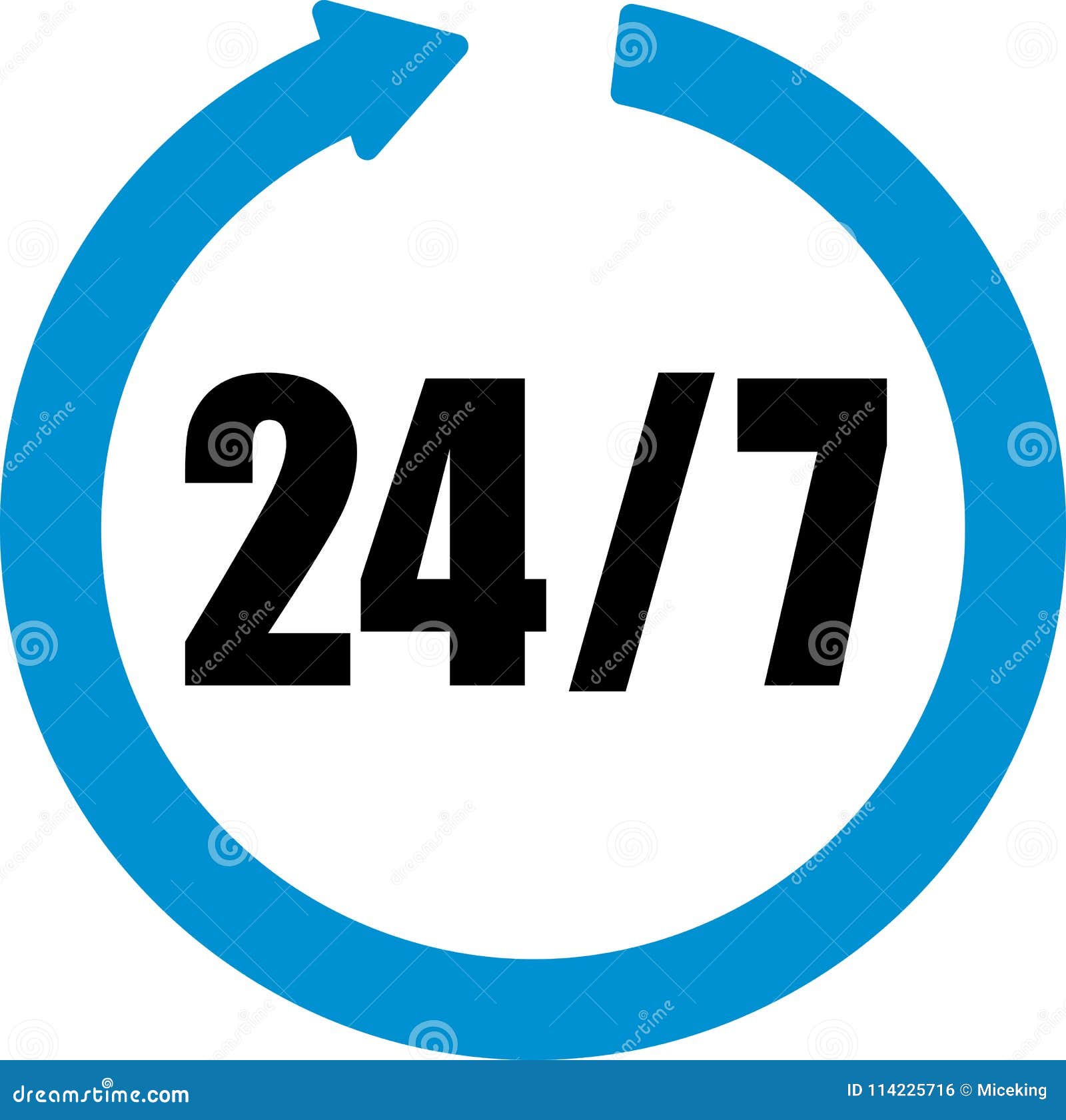 24 hours seven days a week stock vector. Illustration of work - 114225716