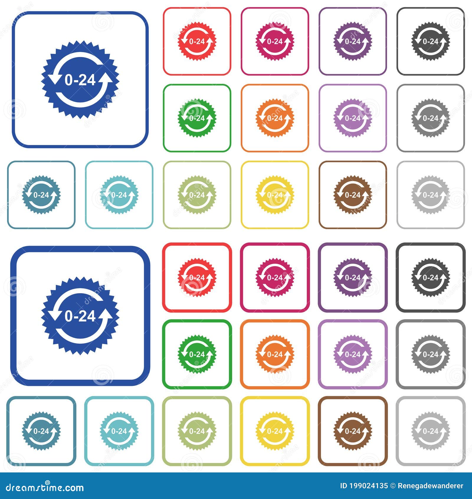 24 Hours Sticker with Arrows Outlined Flat Color Icons Stock Vector ...