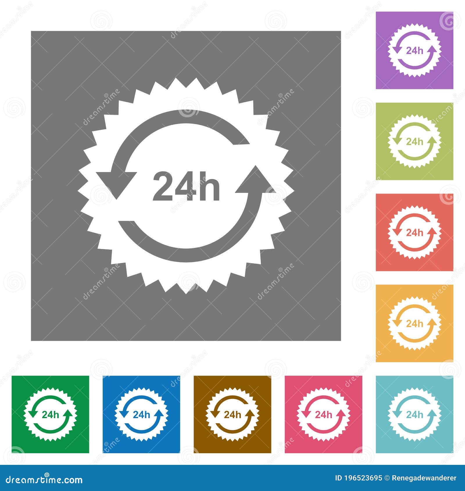 24 Hours Sticker Engraved Icons On Edged Square Buttons Cartoon Vector ...