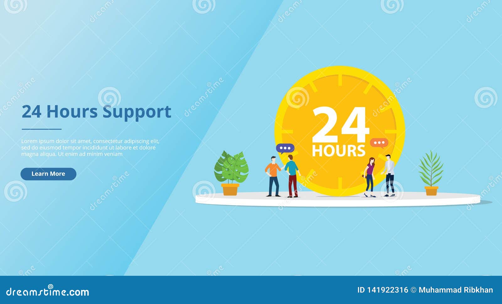 24 Hours Support Service Concept for Website Template Page with Clock ...