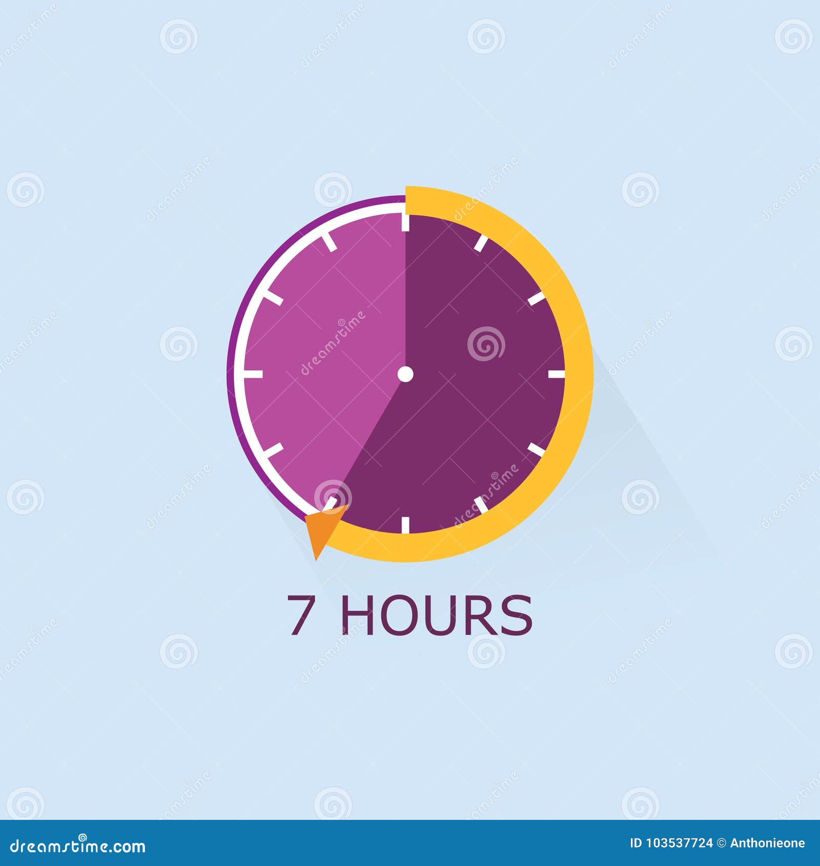 7 Hours Timer Icon with Orange Arrow Vector Illustration on Blue ...