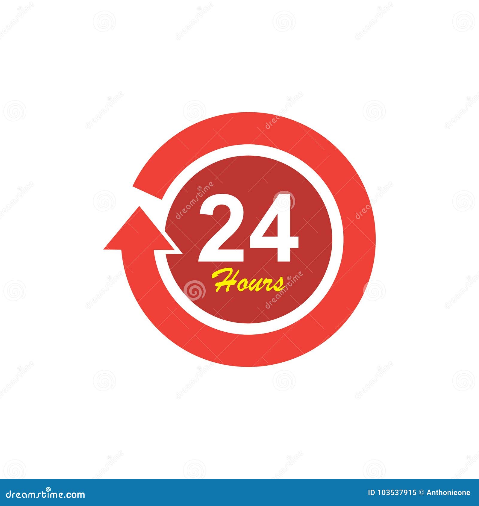 24 Hours Timer Icon with Orange Arrow Vector Illustration on Blue ...