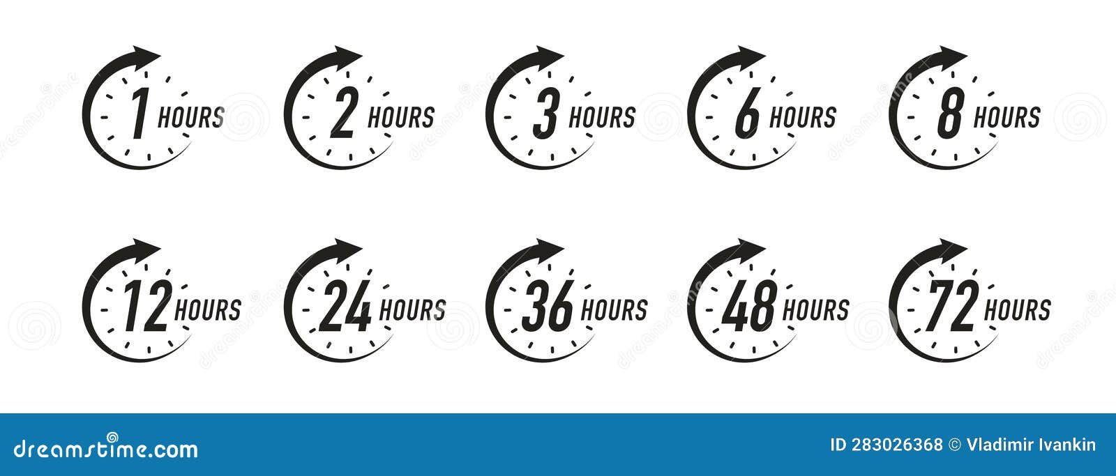 8 Hours Timer Icon With Orange Arrow Vector Illustration On Blue ...