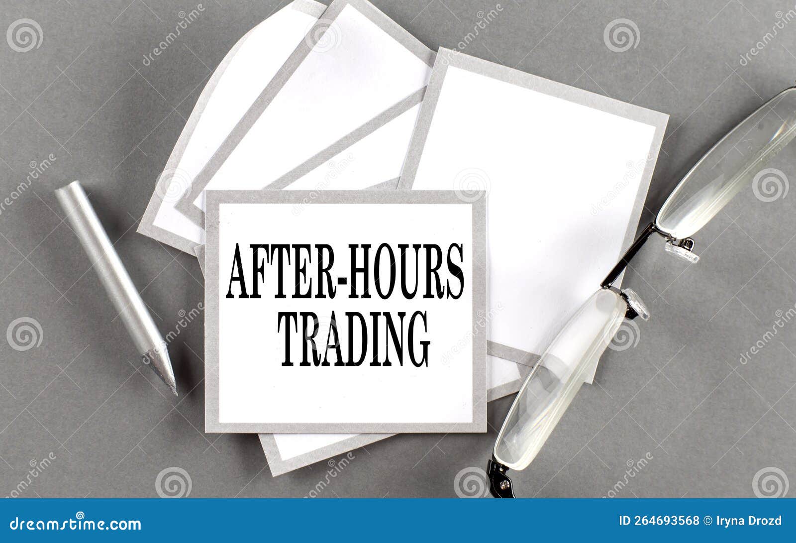 After HOURS TRADING Text Written on a Sticky with Pencil and Glasses ...