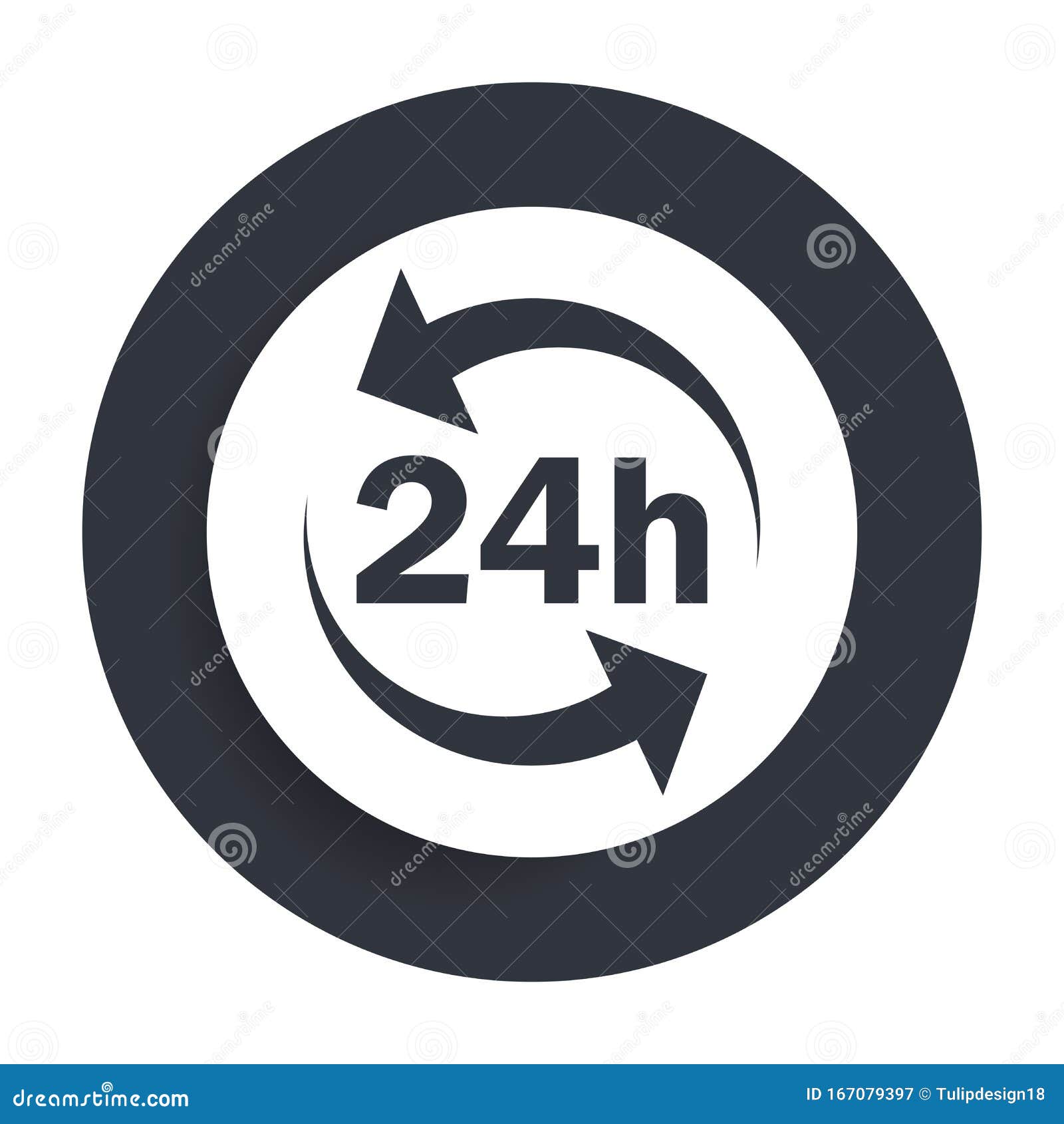 24 Hours Update Icon Flat Vector Round Button Clean Black and White ...