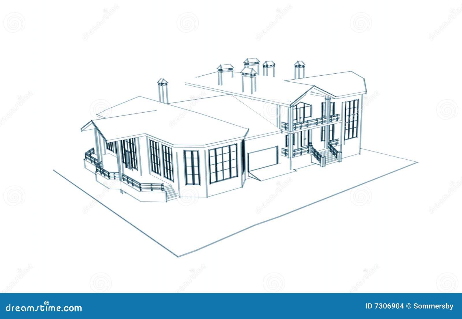 House: 3d technical draw stock illustration. Illustration of building ...