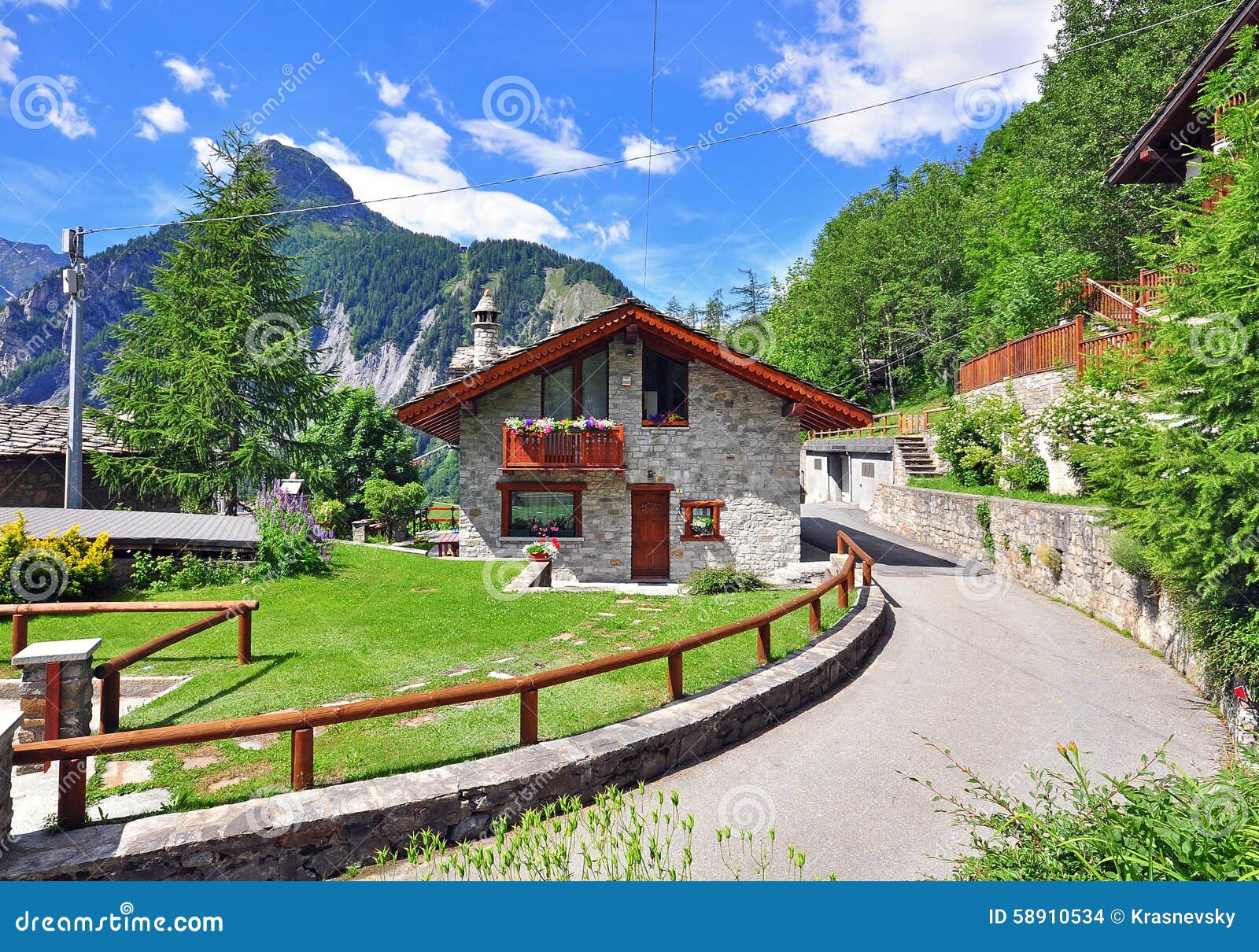 House in Alps stock photo. Image of winding, wooden, summer - 58910534