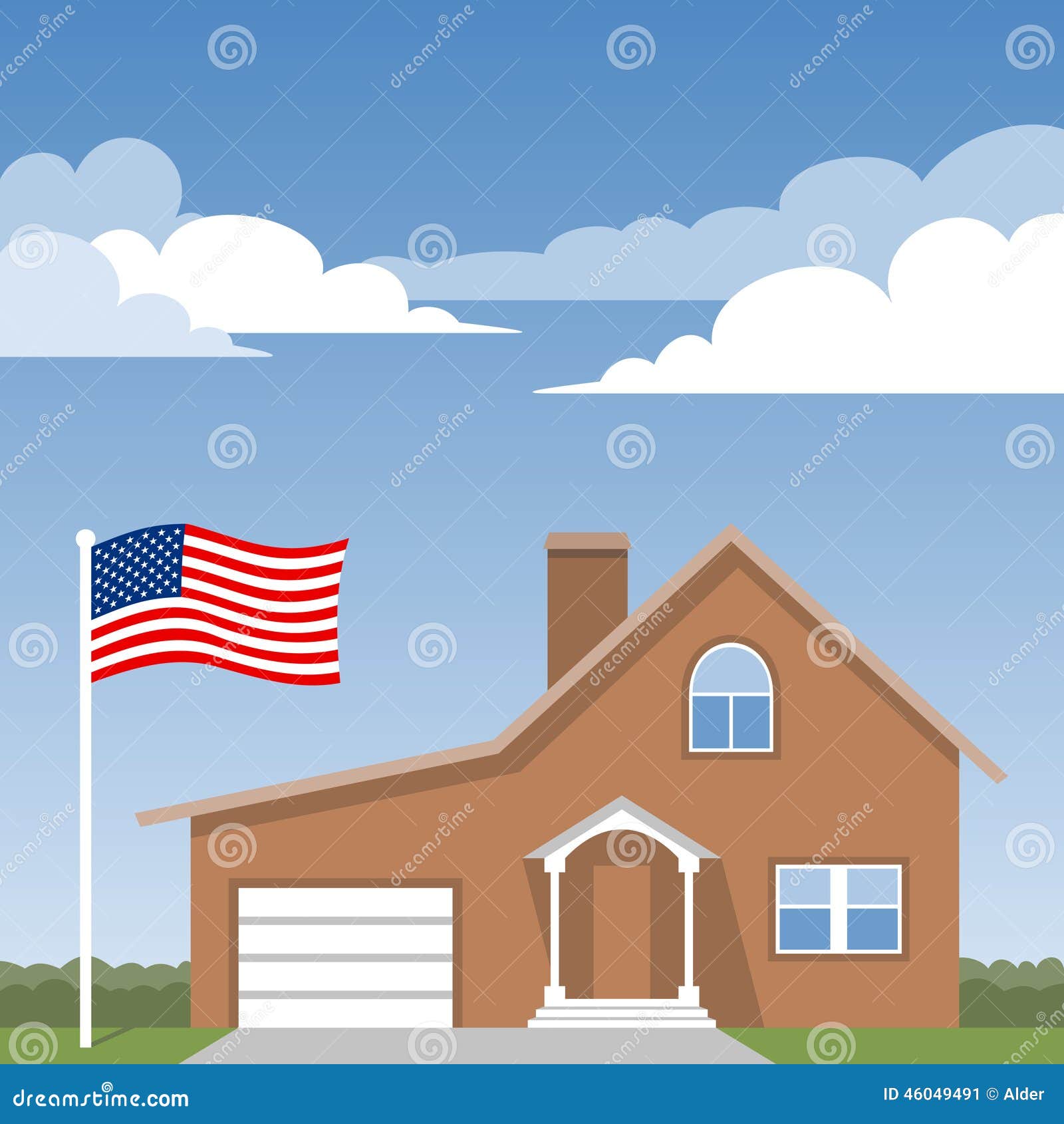 House and american flag stock vector. Illustration of design - 46049491