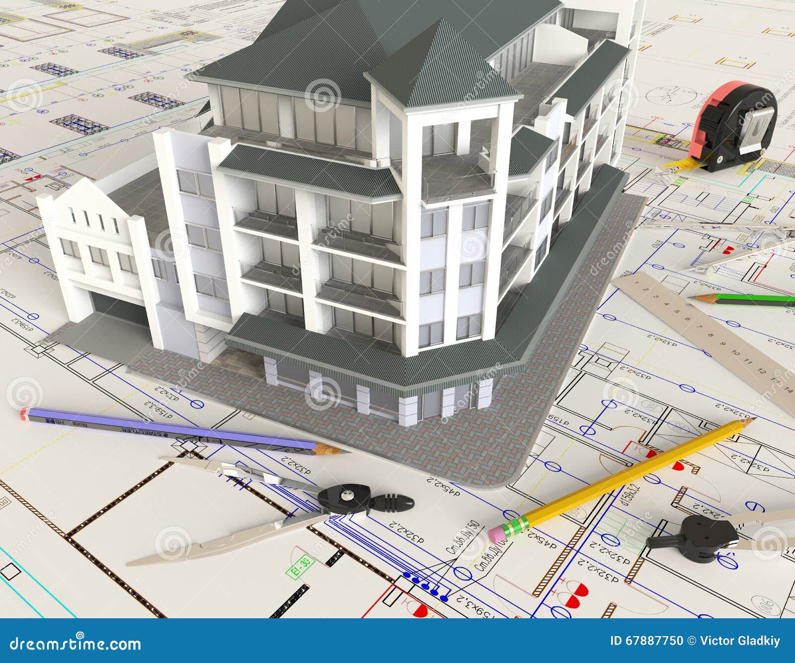 House Architectural Drawing and Layout Stock Photo - Image of draft ...