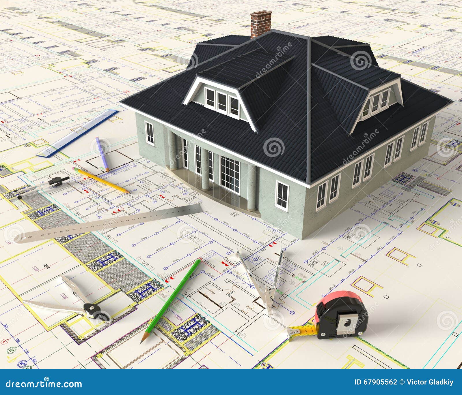 House Architectural Drawing and Layout Stock Photo - Image of drawing ...