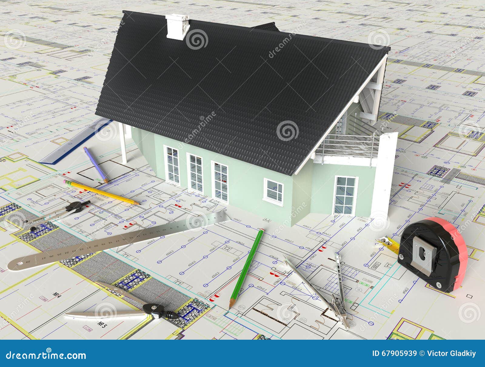 House Architectural Drawing and Layout Stock Image - Image of technical ...