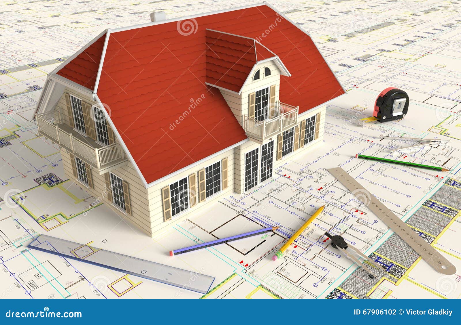 House Architectural Drawing and Layout Stock Photo - Image of estate ...