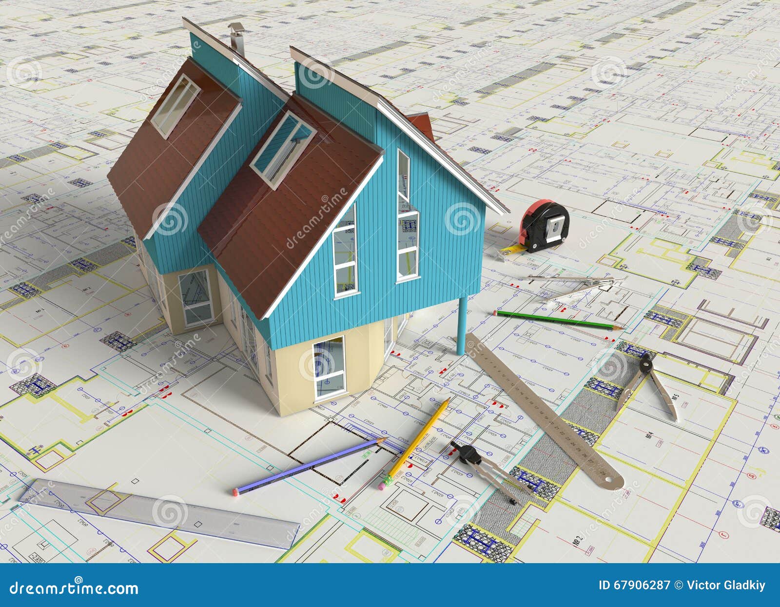 House Architectural Drawing and Layout Stock Image - Image of building ...