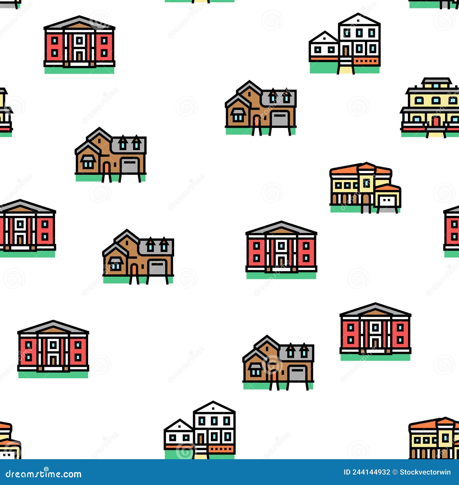 House Architectural Exterior Vector Seamless Pattern Stock Illustration ...