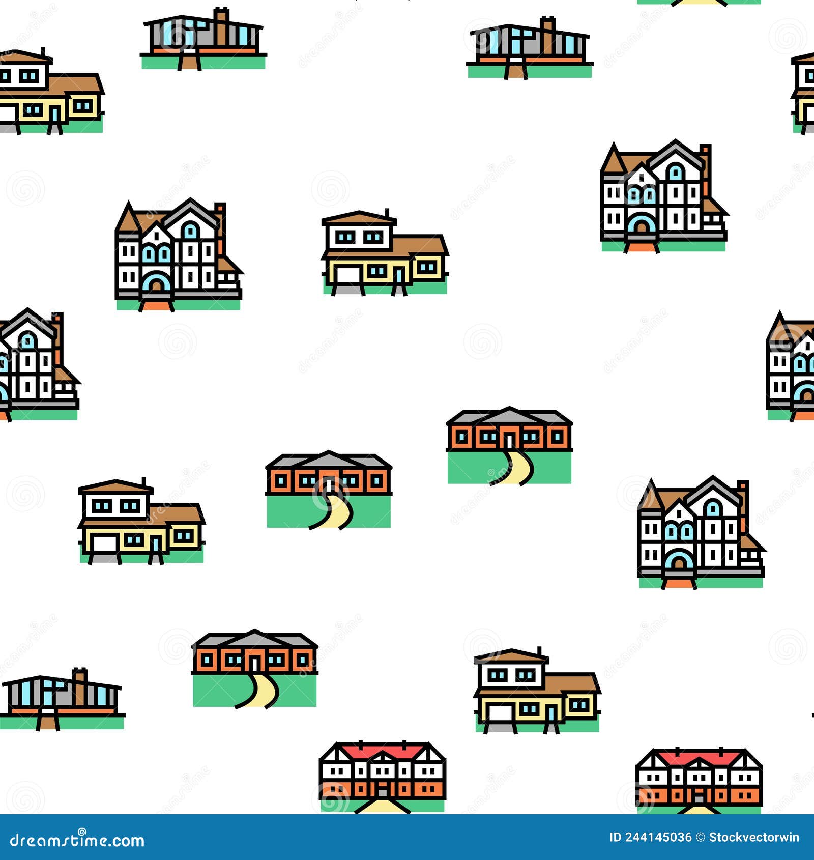 House Architectural Exterior Vector Seamless Pattern Stock Vector ...