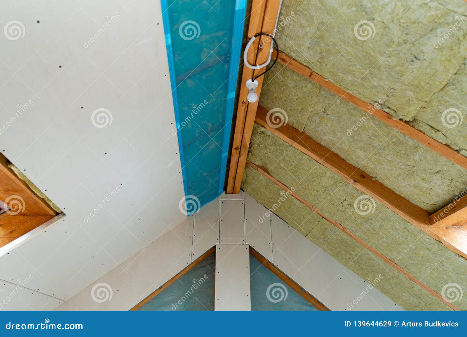 House Attic Insulation and Renovation. Drywall Construction Stock Image ...