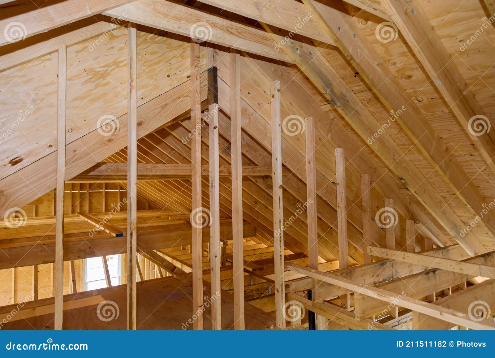 House Attic Under Construction Interior Inside a Frame Walls Beam Built ...