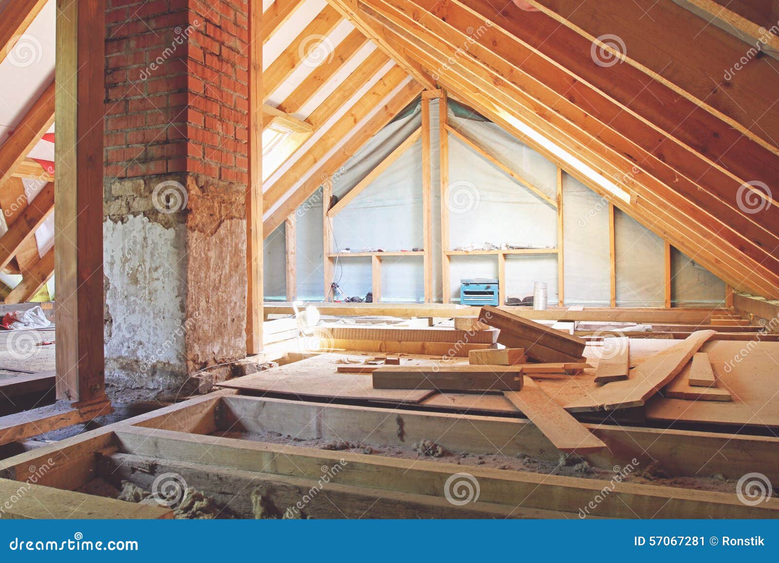 House Attic Under Construction Stock Image - Image of ceiling, joist ...