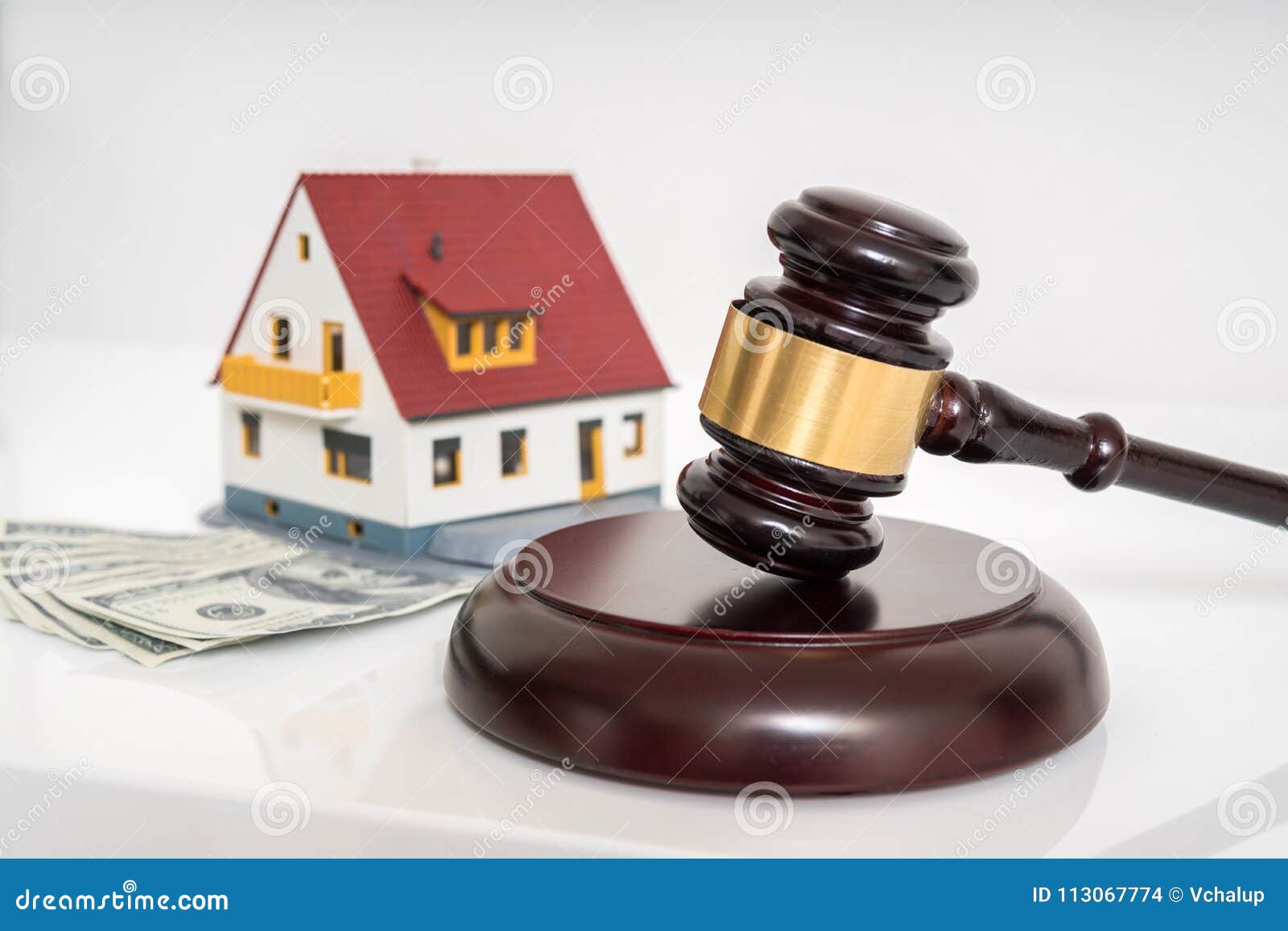 House Auction, Auction Hammer , Symbol Of Authority And Miniature House ...