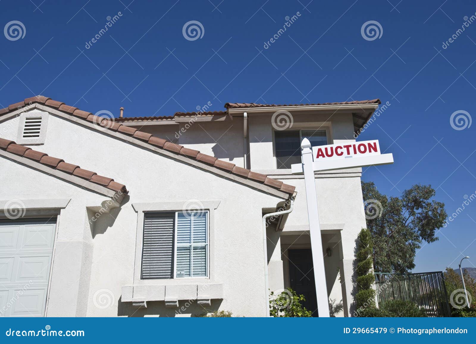 House with Auction Sign stock image. Image of property - 29665479