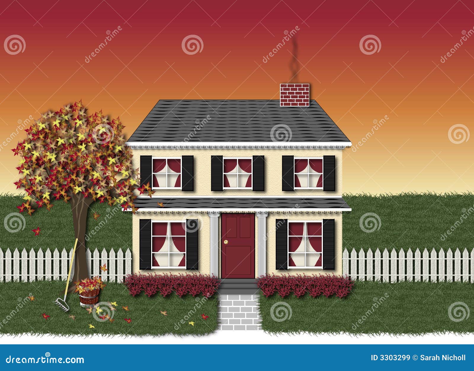 House in Autumn stock illustration. Illustration of building - 3303299
