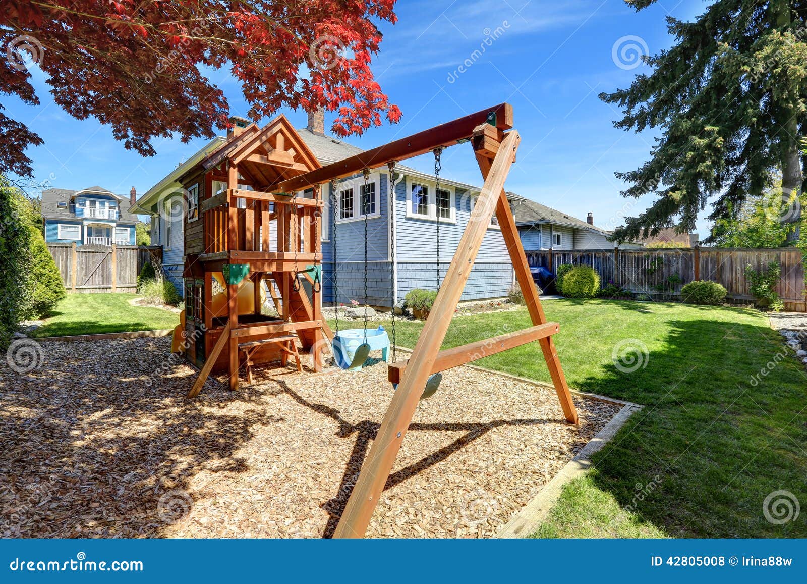 House Backyard with Playground for Kids Stock Photo - Image of summer ...