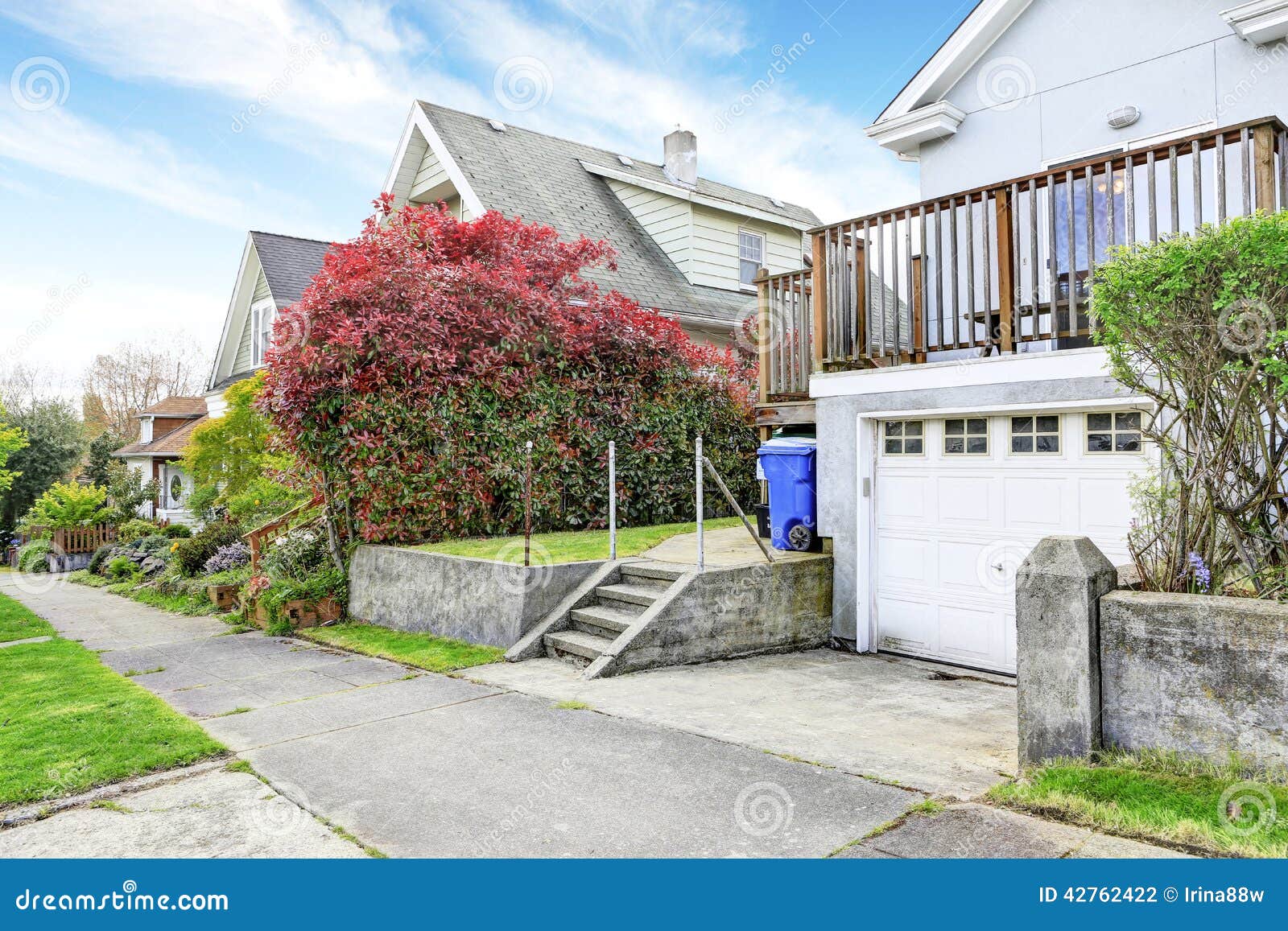 House Backyrd with Garage and Driveway View Stock Photo - Image of land ...