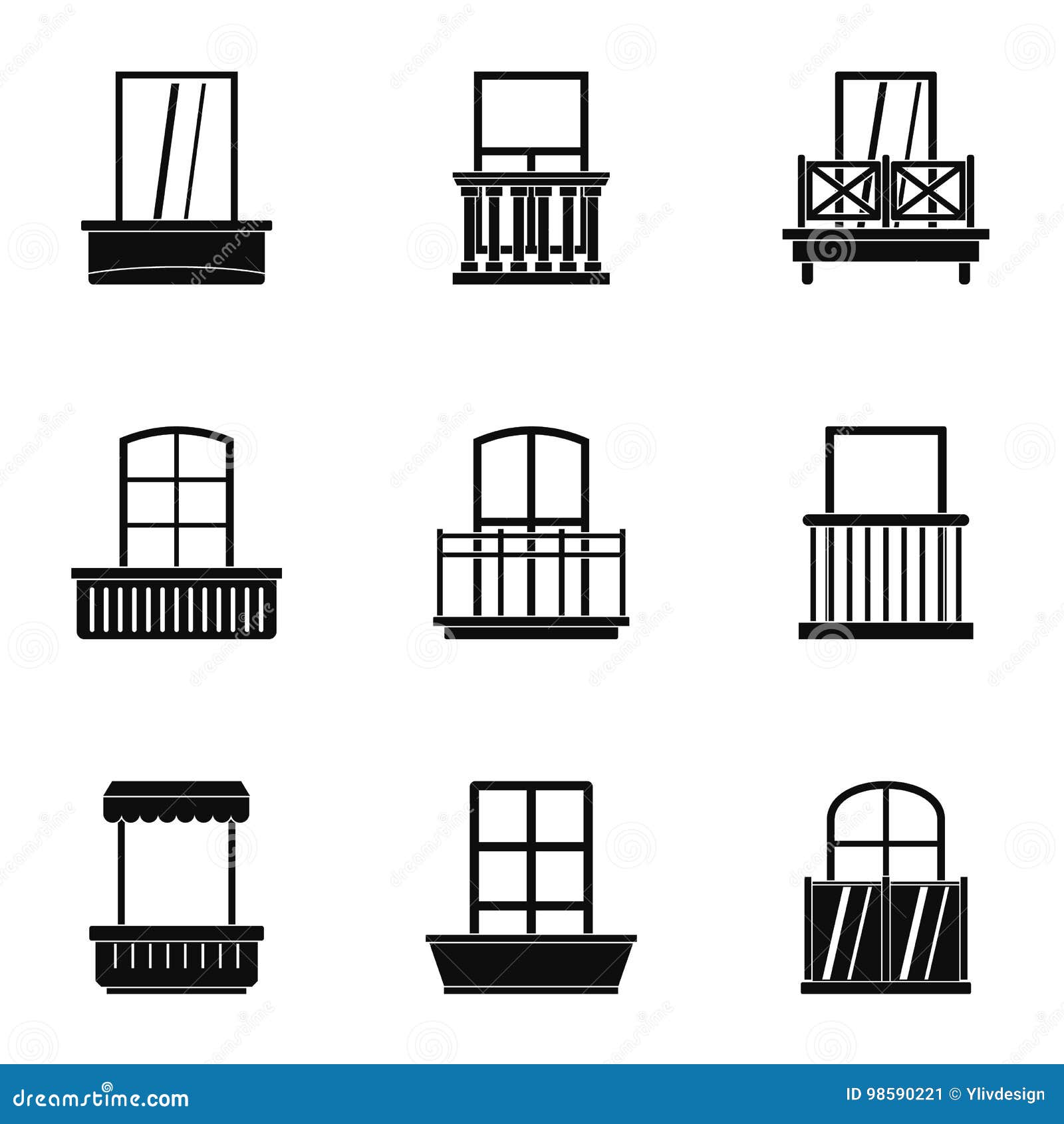 House Balcony Icon Set, Simple Style Stock Vector - Illustration of ...