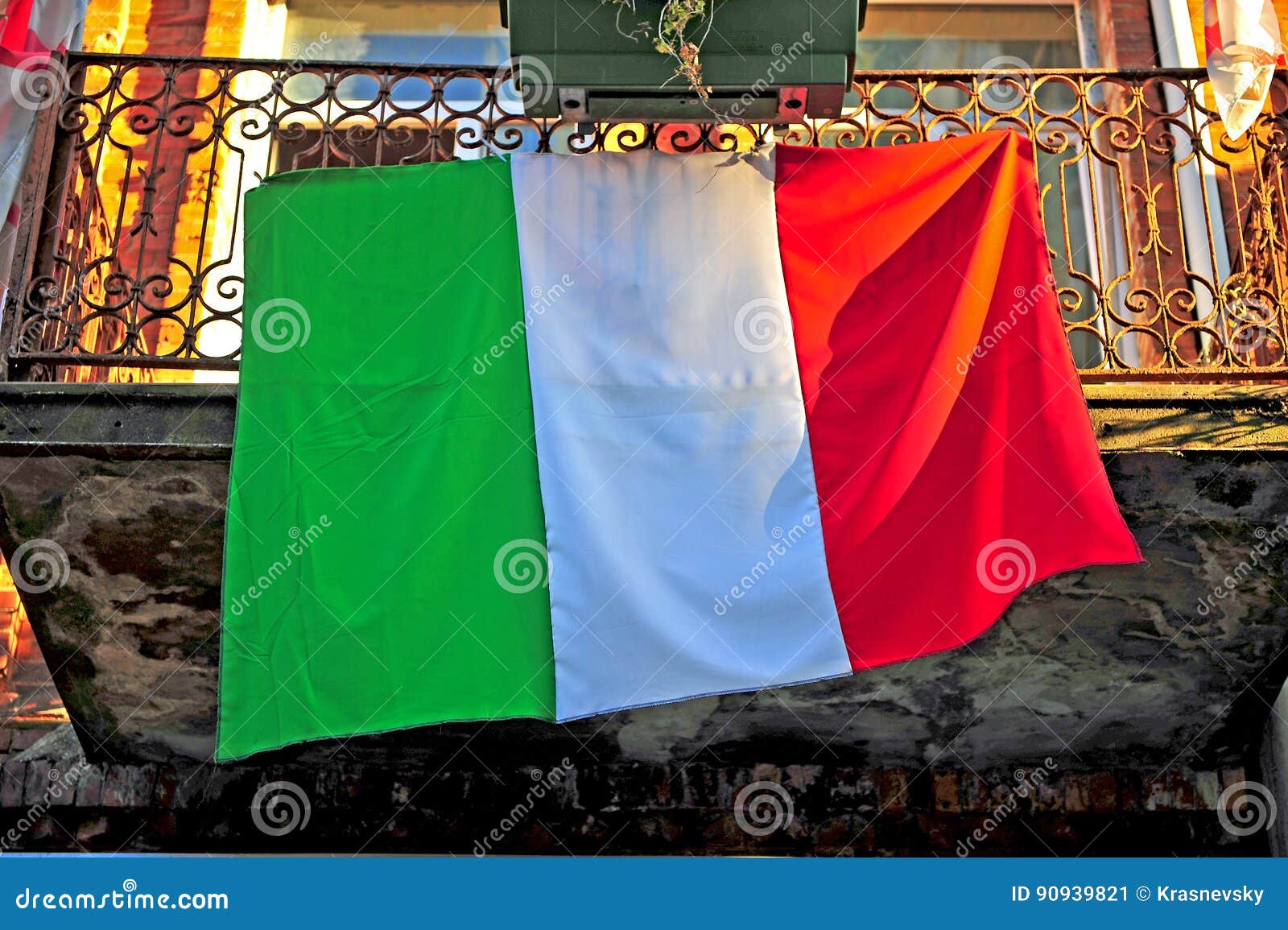 House Balcony with an Italian Flag Stock Image - Image of italy ...