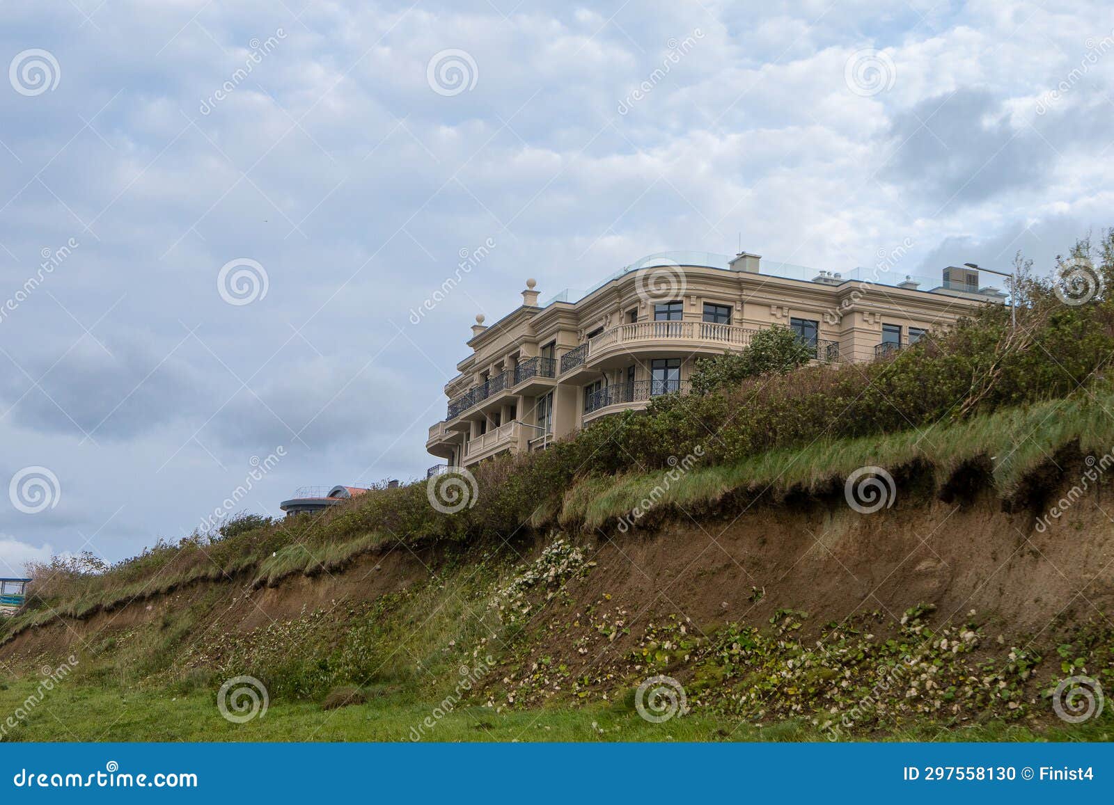 A House with Beautiful Balconies and Columns on a Cliff. Horizontal ...
