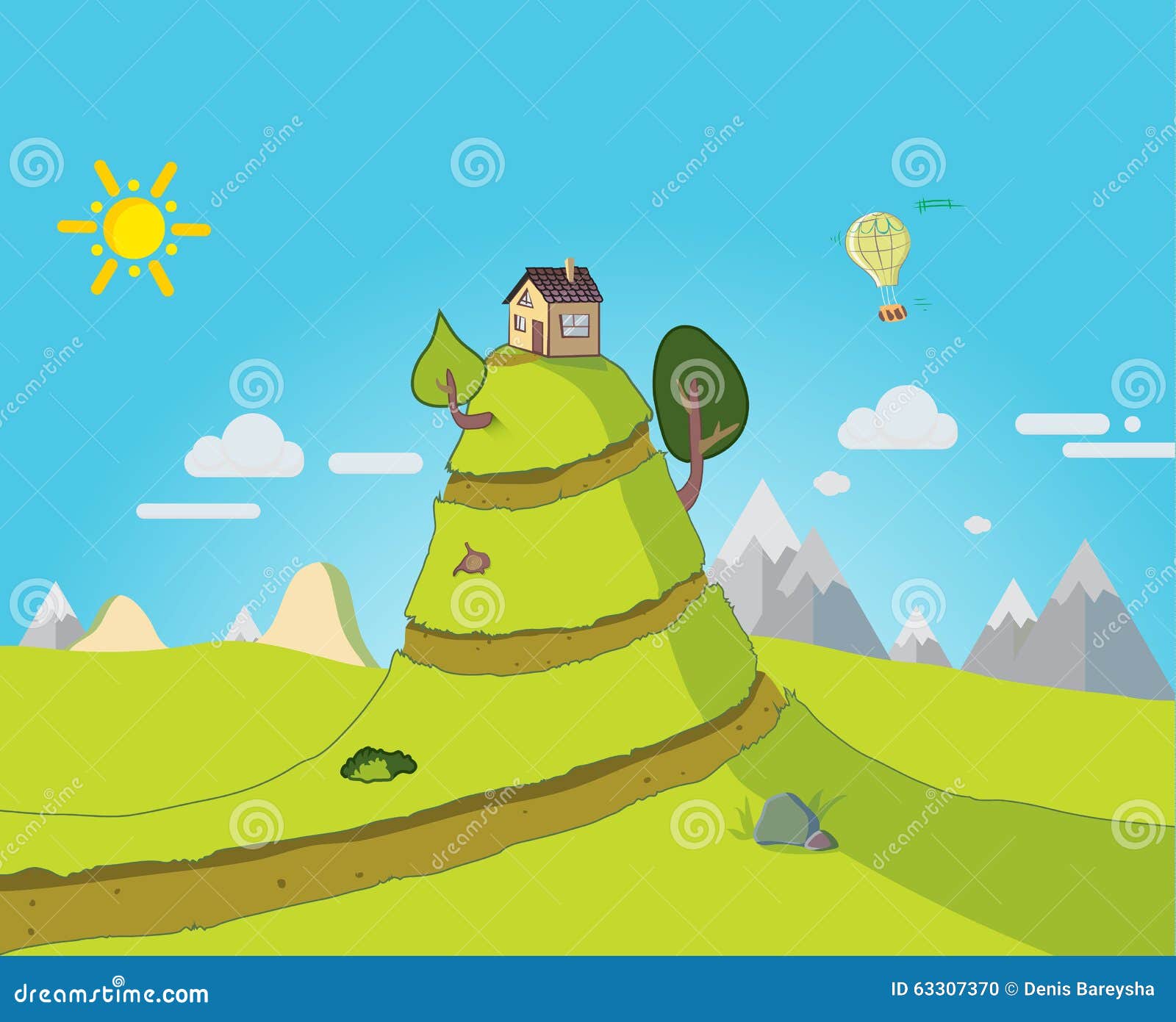 The house is on a big hill stock vector. Illustration of cartoon - 63307370