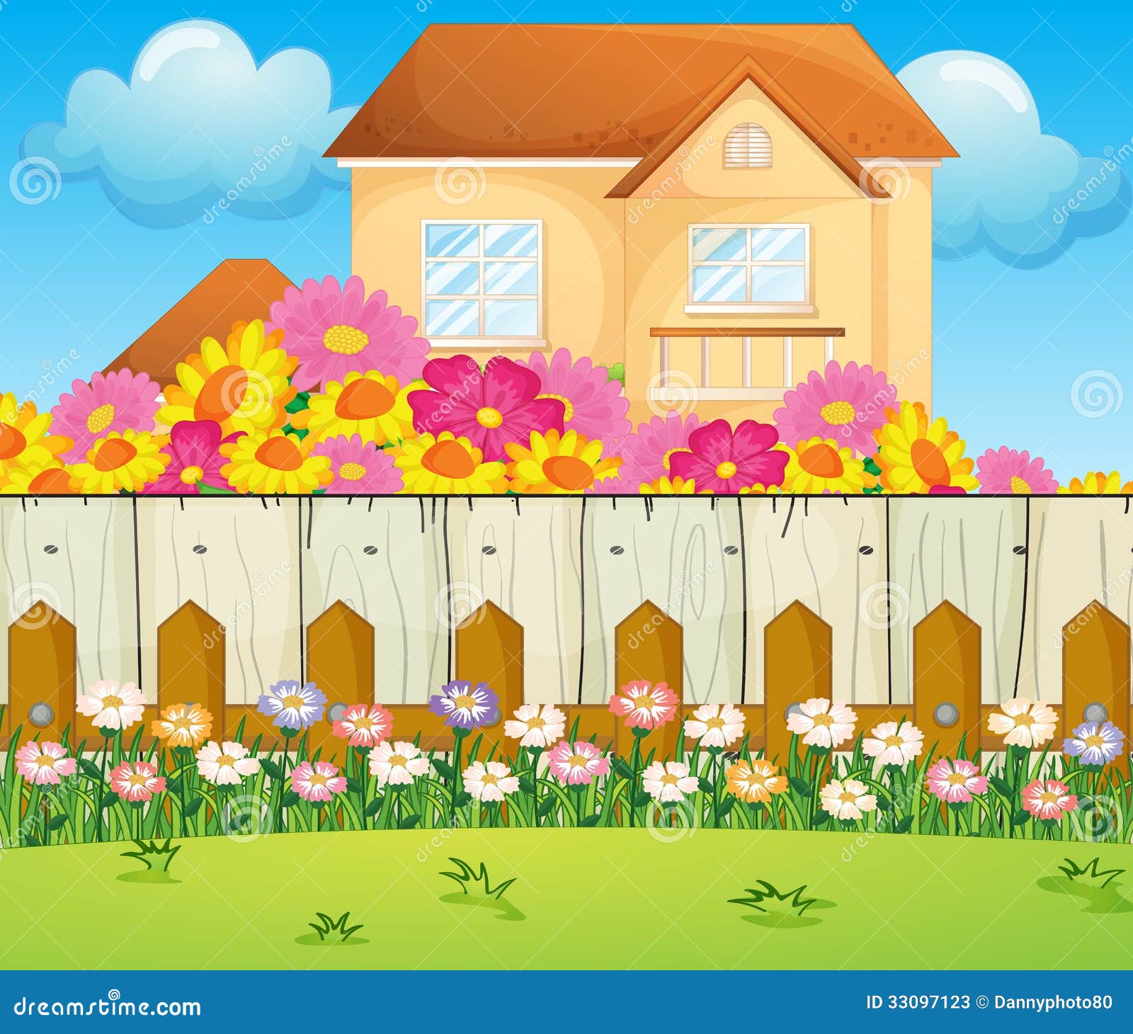 A House with Blooming Flowers Stock Vector - Illustration of garden ...