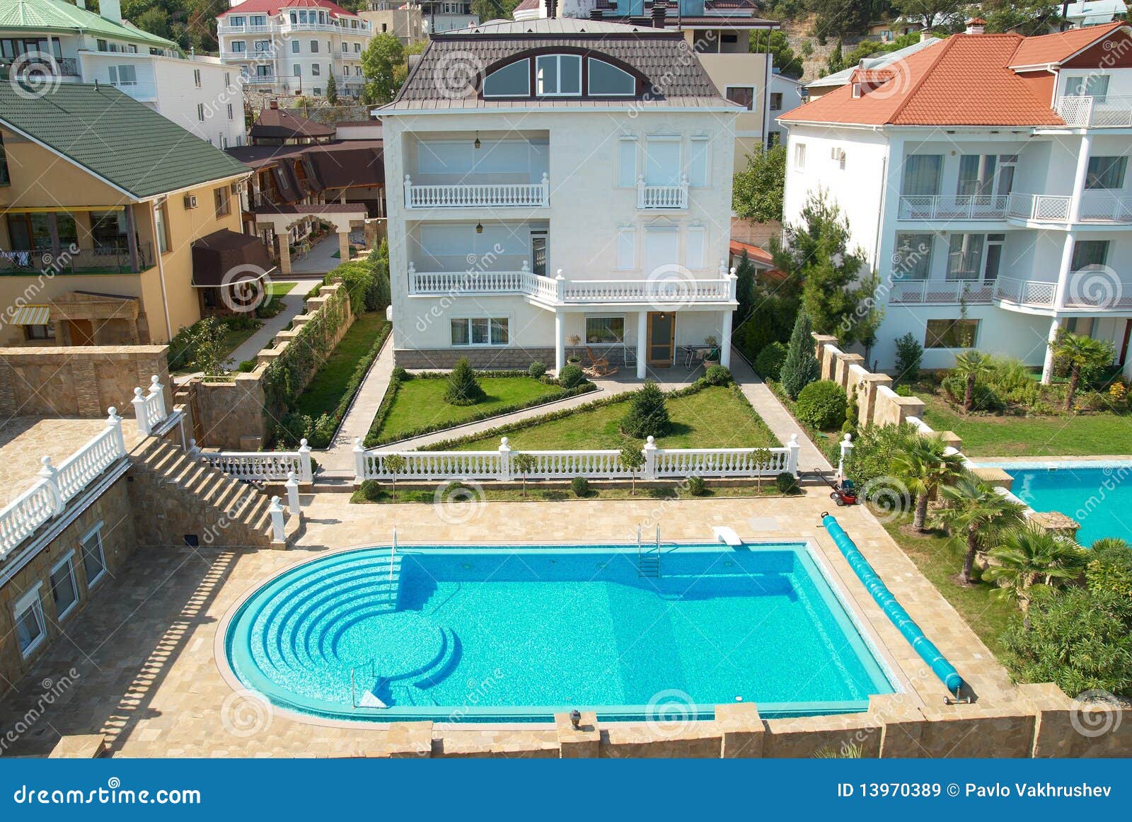House with the blue pool stock image. Image of hotel - 13970389
