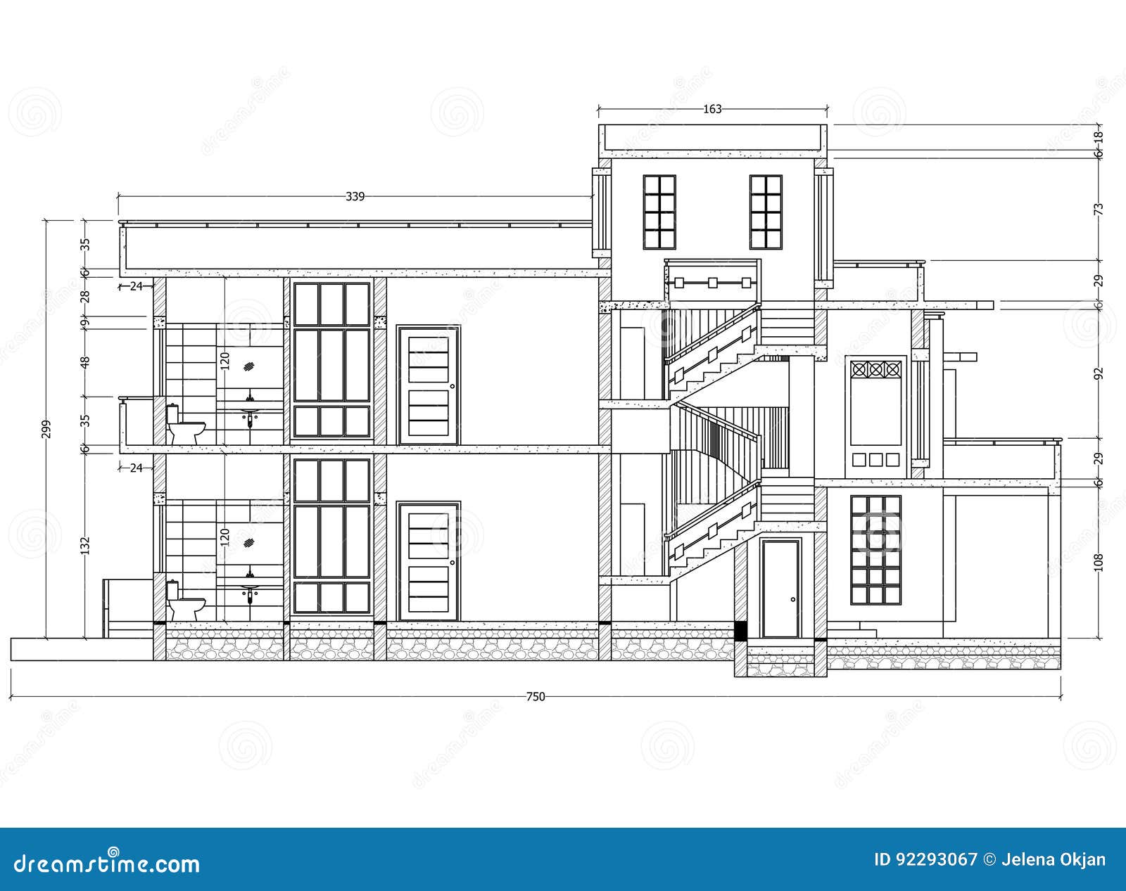 Blueprint Perspective. 3D Render Of Tropical House Wireframe. Vector ...