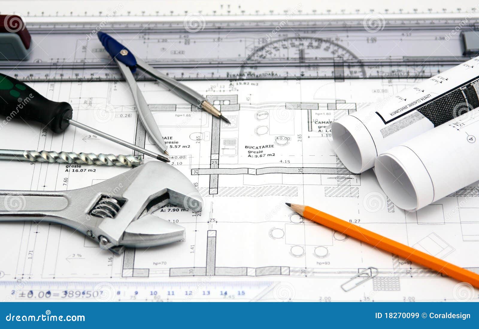 House blueprint and tools stock image. Image of paper - 18270099
